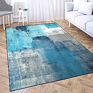 TOMWISH 5X7 Area Rug, Blue Abstract Modern Play Area Rug Turquoise Art Painting Watercolor Living Room Bedroom Floor Decoration Carpet, Dormitory Living Room Rest Carpet Mat,Decorative Home and Floor