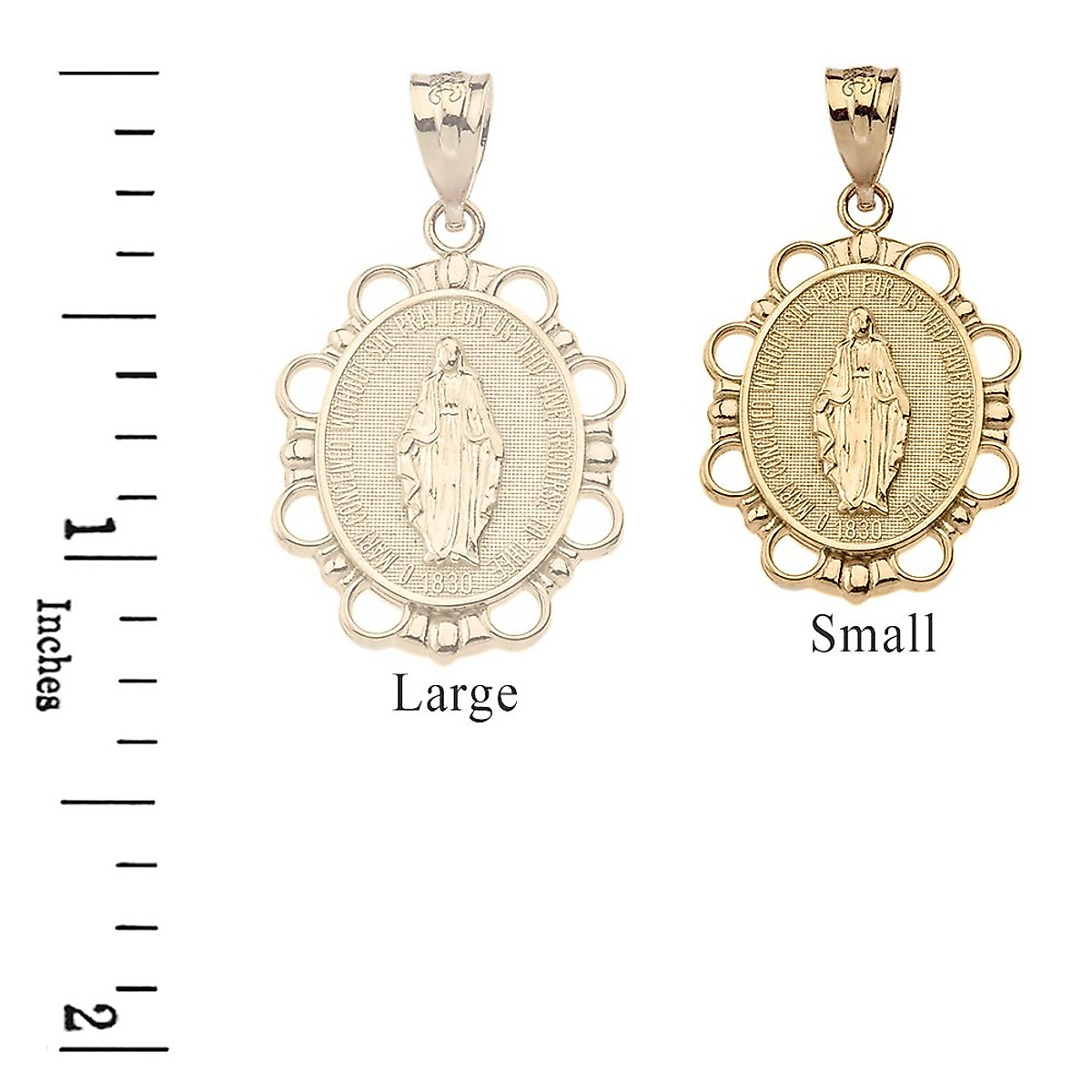Solid 14k Yellow Gold Miraculous Medal Of Blessed Virgin Mary Pendant (Small)