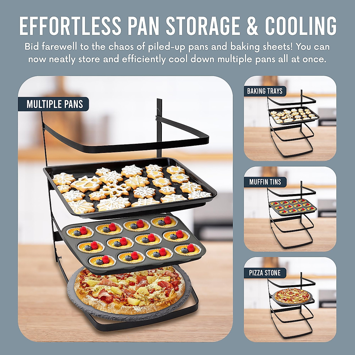Linden Sweden Metal Baker’s Cooling Rack | Cooling Racks for Cooking and Baking | Storage for Craft and Baking Supplies | Collapsible Racks for Pizza Stones, Cookie Sheets, Baking Pans | 22”x 10”x 1”