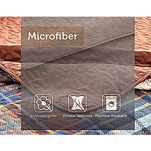 River Fly Fishing Rustic Cabin Lodge Quilt Bedspread Bedding Set with Fishing and Southwestern Plaid Tweed Patterns Blue Brown - River Lodge (King / Cal-King)