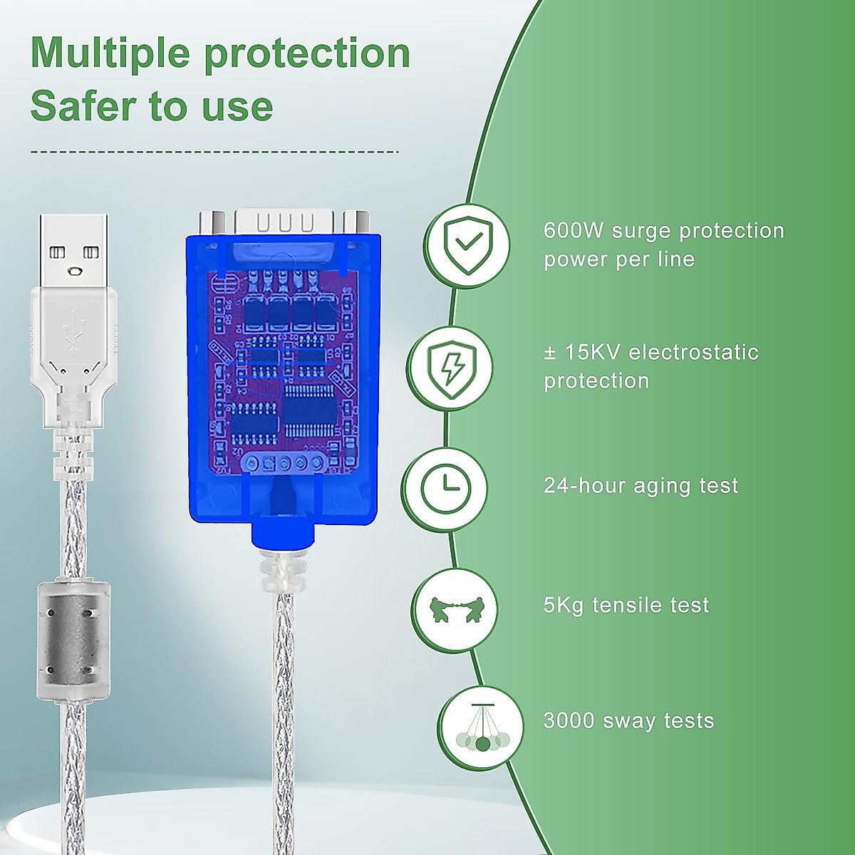 Jeirdus USB to RS422 RS485 Serial Port Converter Adapter Cable with FTDI Chip Support Windows 10, 8, 7, XP and Mac with ESD Protection (6ft/1.8meter)