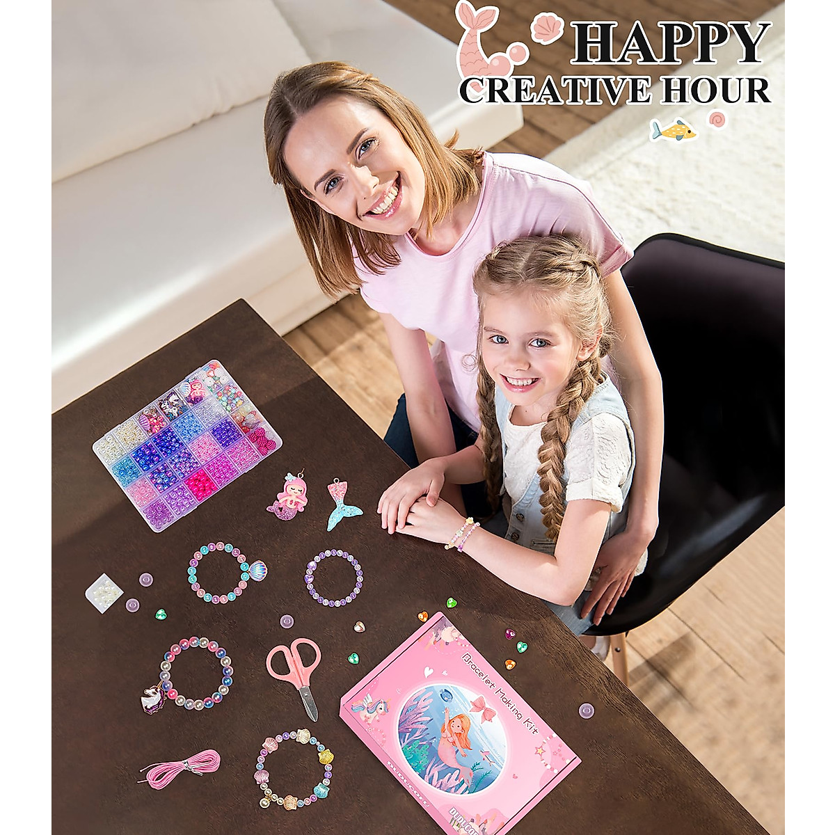 DUDUCOFU 900Pcs Mermaid Bracelet Making Kit for Girls Kids Charm DIY Beads for Jewelry Making, Friendship Bracelet Kit with Ocean Pearl Shell Butterfly Beads for Bracelet Necklace Making