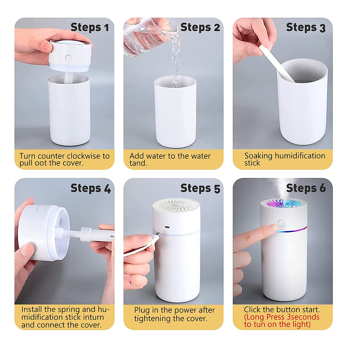 Portable Mini Humidifier with 7-color Lights, Cool Mist Small Desk Humidifiers Car Humidifier [2 Mist Modes] USB Personal Desktop Humidifiers for Bedroom, Office, Travel, Car, Plants, Super Quiet