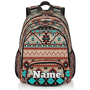 Herdesigns Aztec Print Custom Backpack for Men Women Adult Aztec Geometric Personalized Lightweight Casual Laptop Backpack Customized Computer Hiking Gym Travel Travel Daypack with Name