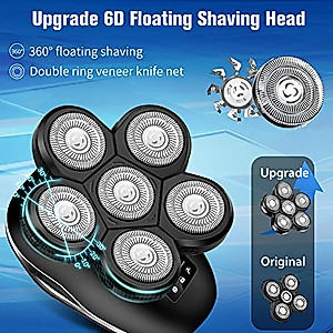 Electric Head Shaver for Bald Men, Upgrade 6 in 1 Mens Electric Head Razor Bald Head Shaver Cordless Electric Razor Men, IPX7 Wet/Dry Waterproof Skull Shaver with Head Shaver Kit LED Display(Silver)