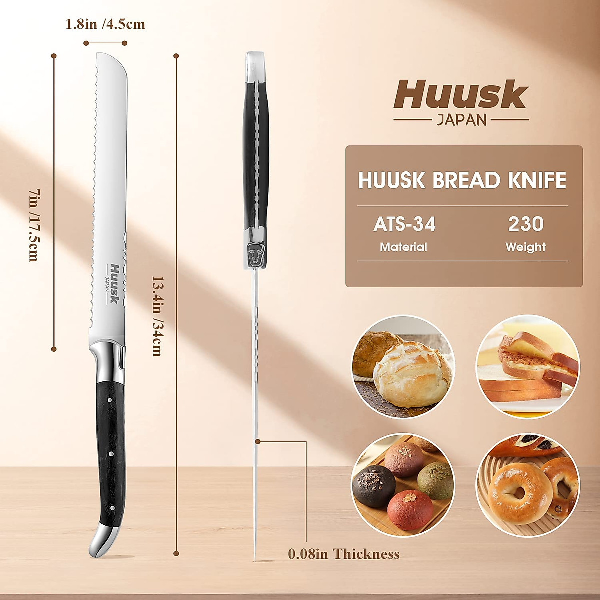 Huusk Japan Knife Bundle with Chef Serrated Bread Knife for Homemade Bread