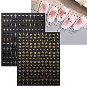 JMEOWIO 12 Sheets Colorful Star Nail Art Stickers Decals Self-Adhesive Pegatinas Uñas Silver Nail Supplies Nail Art Design Decoration Accessories