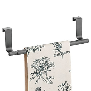 mDesign Adjustable, Expandable Over Kitchen Cabinet Towel Bar Rack - Hang on Inside or Outside of Doors, Hold Hand, Dish, Tea Towels - Customizable to 17" Wide, Omni Collection - Matte Black