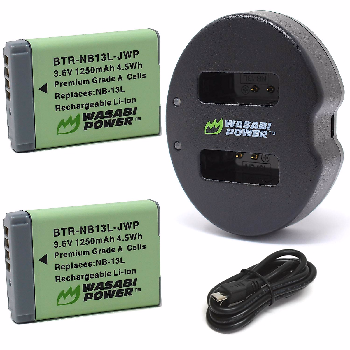 Wasabi Power Battery (2-Pack) Dual Charger for Canon NB-13L, PowerShot G1 X Mark III, G5 X, G5 X Mark II, G7 X, G7 X Mark II, G7 X Mark III, G9 X, G9 X Mark II, SX620 HS, SX720 HS, SX730 HS, SX740 HS