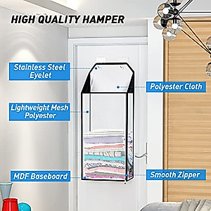 MaxGear Hanging Laundry Hamper, Over the Door Hamper with 2 Kinds of Hooks for Dirty Clothes Organizer, Mesh Wall Hanging Laundry Basket with Zipper for Bathroom, Wardrobe, Dormitory (Black-2 Pack)