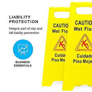 Bolthead Industrial Caution Wet Floor Signs | 2-Sided Bilingual Warning, Piso Mojado | Slip & Fall Accident Prevention | 3 Pack