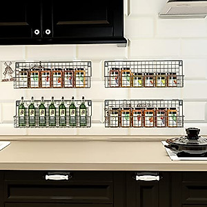 meluke Wall Mounted Spice Rack Organizer for Cabinet Door, 4 Tier Metal Hanging Seasoning Jar Storage Rack Condiment Bottle Organizer Holder Rack for Kitchen, Cabinet, Cupboard, Pantry Door (Black)