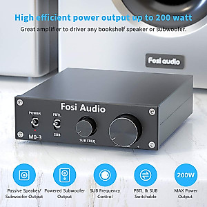 Fosi Audio M03 200 Watt TPA3255 Subwoofer Amplifier Mini Mono Channel Audio Power Amp for Home Theater Full-Frequency and SUB Bass Switchable with 32V/5A Power Supply