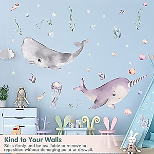 Big Fish Wall Stickers Dreamy Whale Wall Decals for Nursery Wall Decor Fairy Room Wall Stickers Peel and Stick Kids Decals for Girls Bedroom Living Room Wall Decor