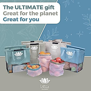 Lotus Trolley Bags -set of 4 -w/LRG COOLER Bag & Egg/Wine holder! Reusable Grocery Cart Bags sized for USA. Washable Eco-friendly 4-Bag Grocery Tote. (Earth Tones)