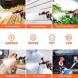 Hongmai Garden Hose Nozzle,8 Patterns Hose Sprayer High Pressure,Heavy Duty Pup Jet Dog Wash,Metal Water Hose Nozzle with Soap Dispenser,Car Wash Foam Gun