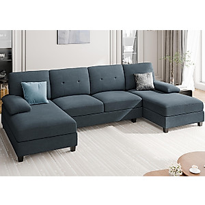 Meilocar Sectional Couches for Living Room, 4 Seat Sofa Set U-Shaped Couch with Wide Chaise, 106in Large Sofa Modern Fabric Couch with Oversized Seats (Grey)