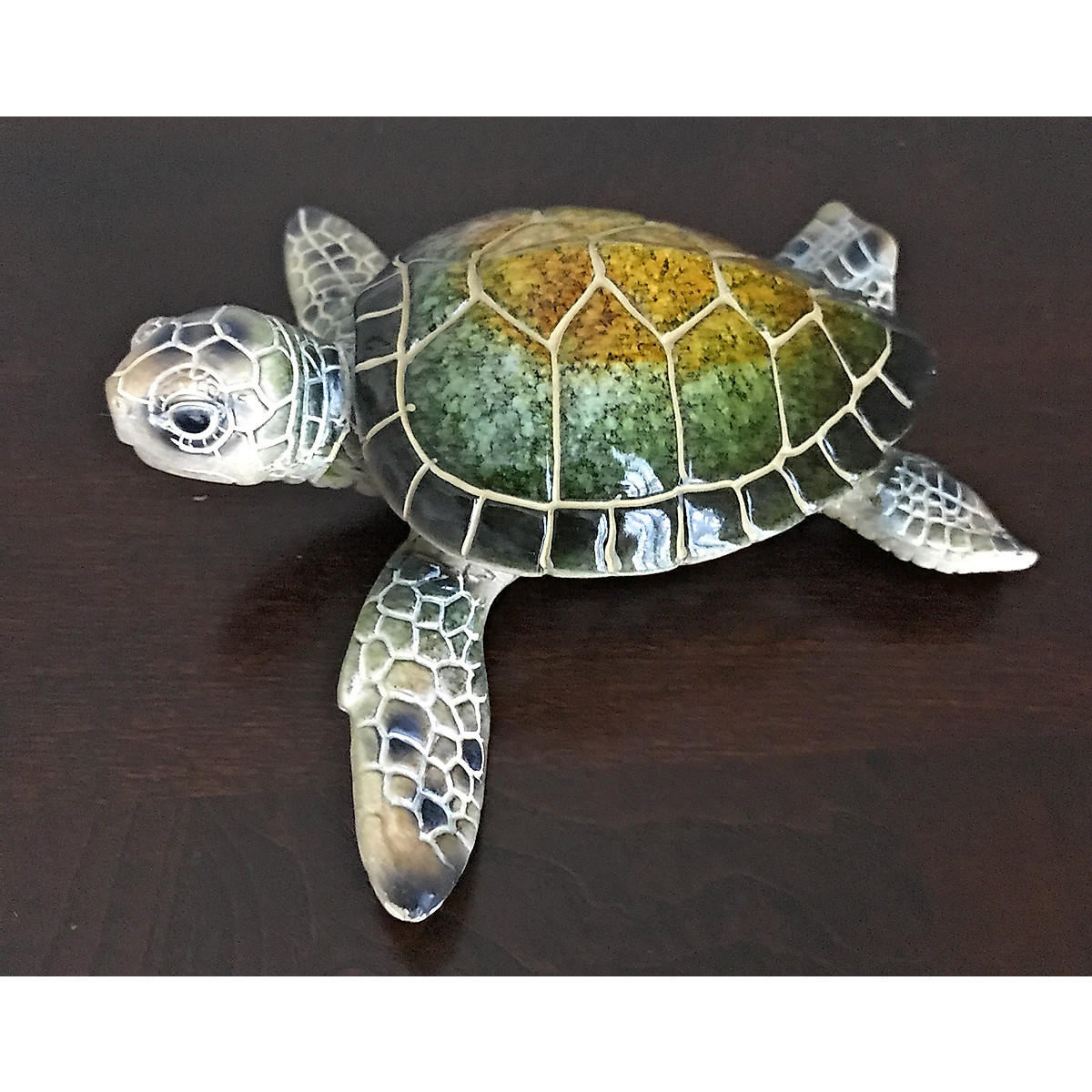Green Tree Products Sea Turtle Resin Figurine, Indoor Outdoor Decor, 6.25 Inches Wide