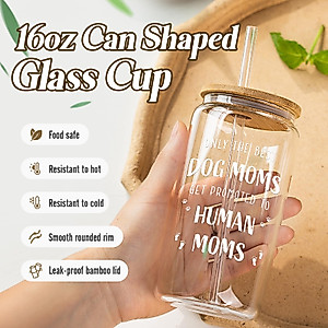 New Mom Gifts for Pregnant Women, 16oz Drinking Glass Cup with Lid and Straw, Funny Dog Mom Pregnancy Gift for Expecting Mom, Mother to be - Postpartum, Mothers Day, Birthday Gifts for First Time Moms