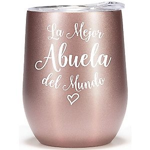 Violet and Gale Abuela Gifts for Women 12oz Wine Glass Tumbler Abuelita Spanish Grandma Birthday Gift from Granddaughter Rose Gold Coffee Mug