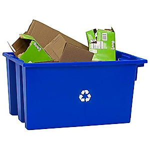 ReadySpace 3-Pack Commercial Industrial Heavy Duty Stackable Large Capacity Recycling Bin Box Containers, 13 Gallon 23-1/2-Inch x 15-1/2-Inch x 12-Inch, Blue