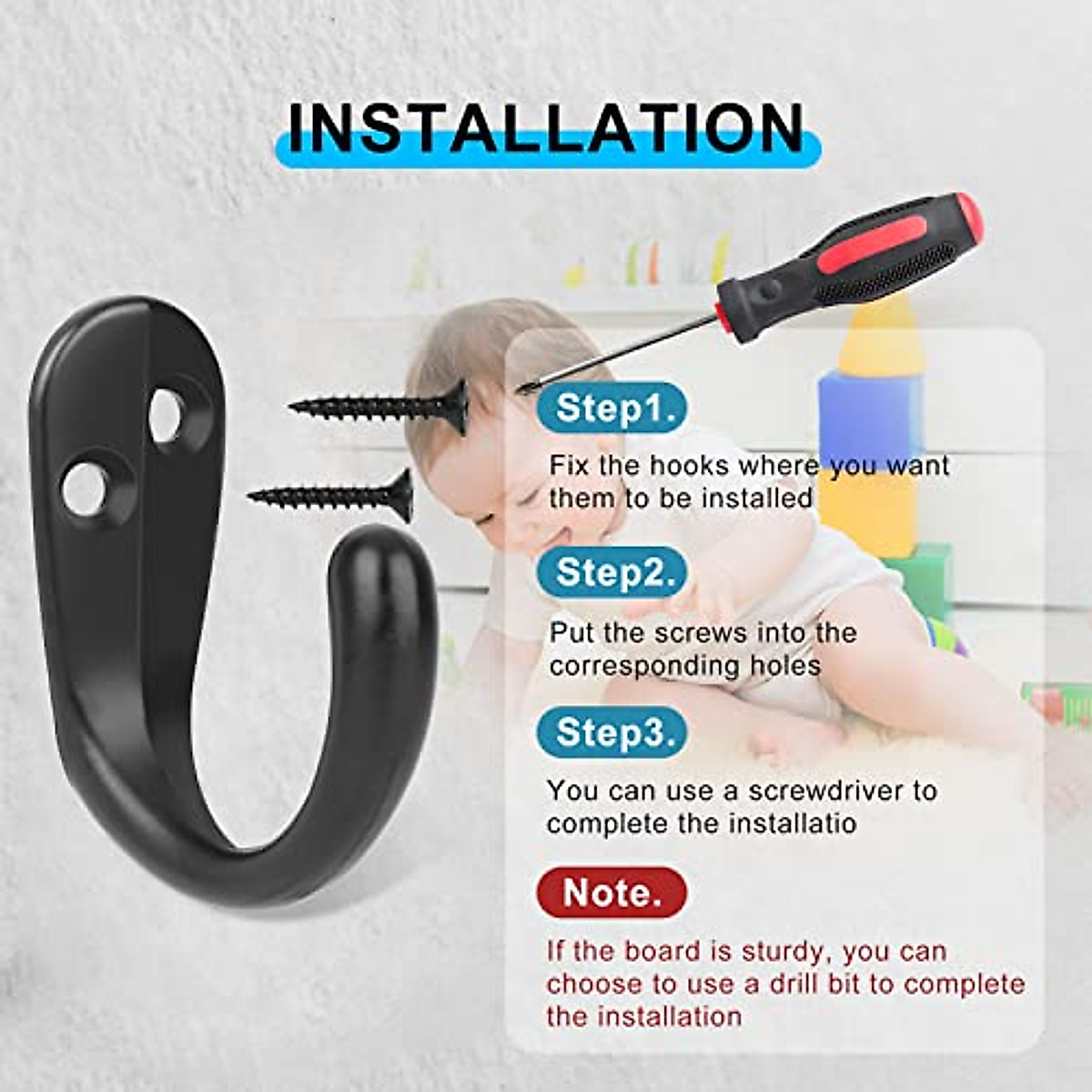 Mzizi Dco Wall Hooks,Coat Hooks Wall Mounted,Single Metal Hooks, Heavy Duty Wall Hooks for Hanging Hat Towel Robe Bag Jacket Clothes (Black 15PCS)