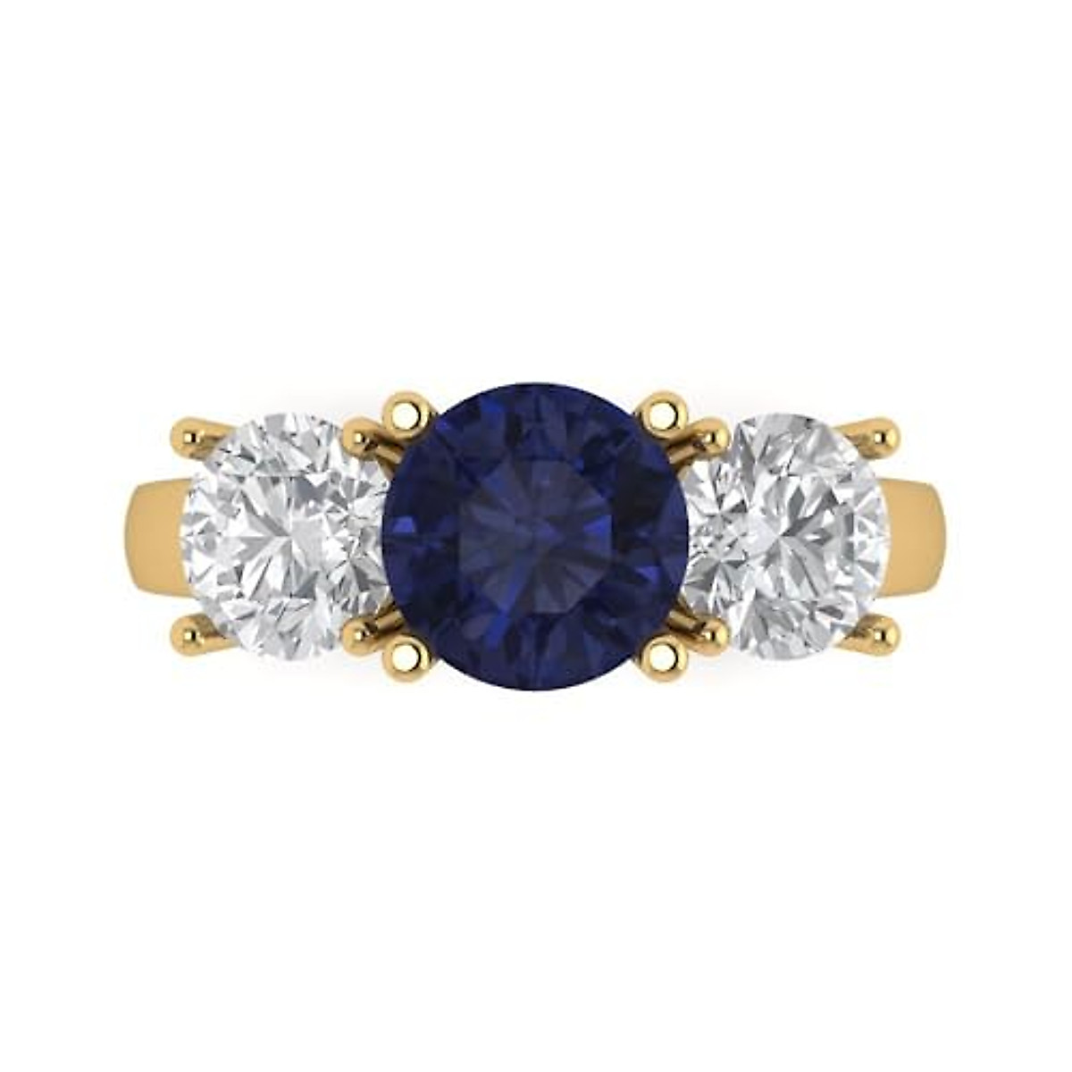Clara Pucci 3.25 ct Round Cut 3 stone Genuine Simulated Blue Sapphire Engagement Promise Anniversary Bridal Ring 18K Yellow Gold 4.5
