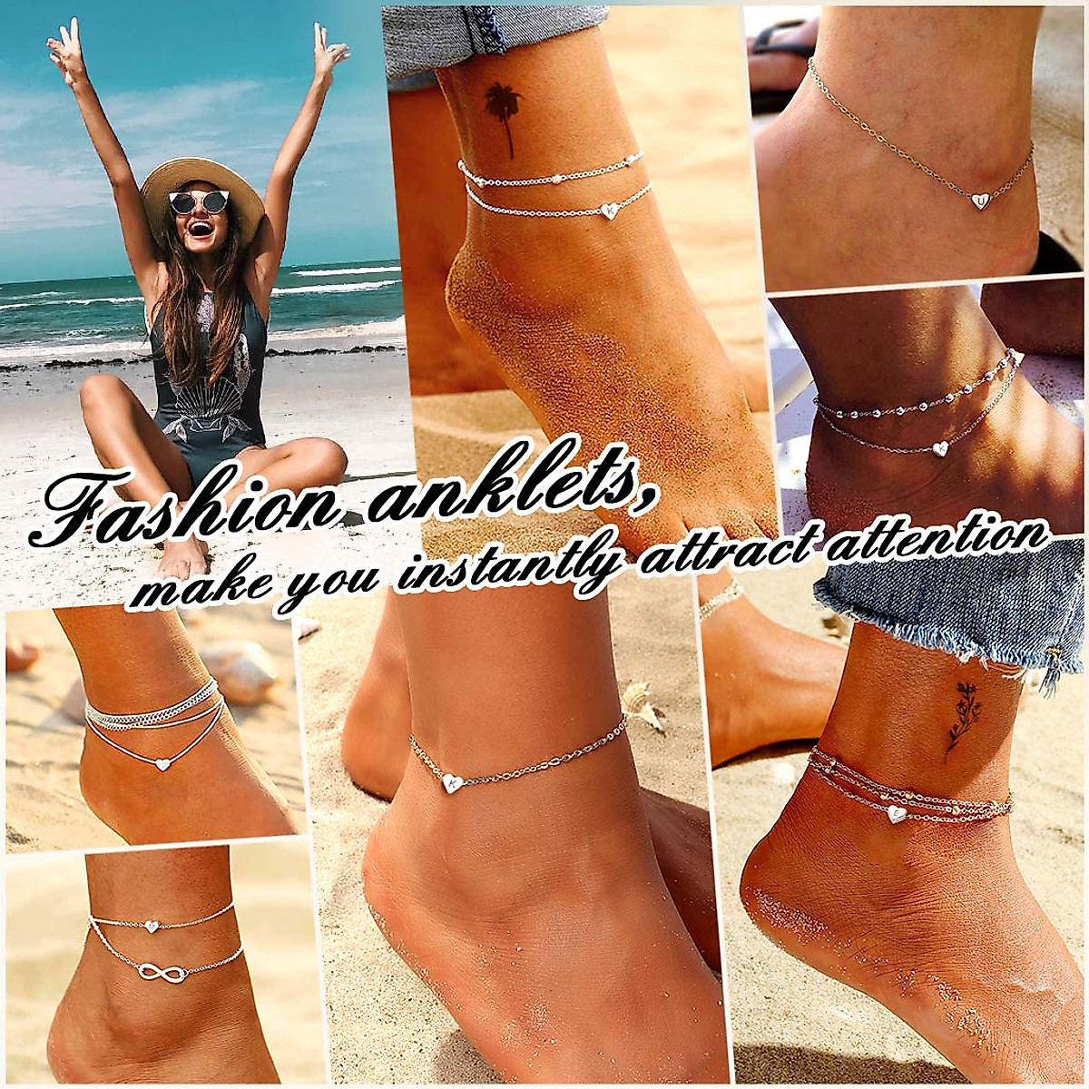 Silvora Dainty Heart Letter S925 Sterling Silver Anklet Initial Anklets for Women-Non-Tarnish Adjustable Ankle Bracelet for Women, Perfect Gift for Beach, Party, Everyday Wear