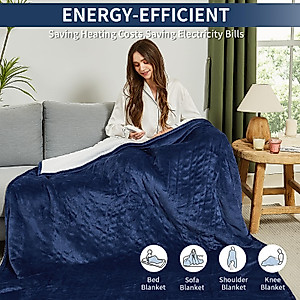 JKMAX 50"x60" Heated Throw Blanket - 10 Heat Settings, 5 Levels, Auto-Off, Overheat Protection, Soft Flannel Sherpa, ETL Certified