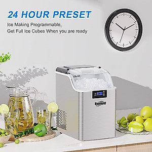 HUMHOLD Nugget Ice Maker Countertop, 44Lbs Pebble Ice Per Day, 24Hrs Preset Program with Automatic Self Cleaning Function, Mini Pellet Ice Cubes Maker Machine for Home/Kitchen/Office/RV