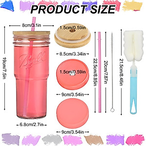 XLSXEXCL 6 Pack Mason Jar Cups with Lids and Straws, 24 OZ Reusable Ice Coffee Cups Mason Drinking Glasses Tumbler Cups Set for Boba Tea, Smoothies, Cold Brew, Beer