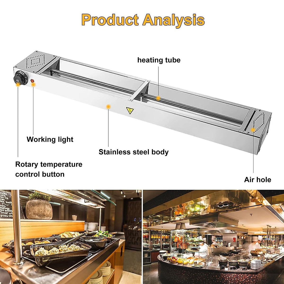 YMAOMAO Heat Lamp Food Warmer, Commercial Food Heat Lamp, Electric Food Warmer for Parties Buffets, Strip Catering Heating Lamp for Keep Food Warm, Restaurant Kitchen Equipment,150x15x6.5CM