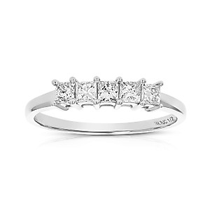 VIR JEWELS 1/2 cttw Engagement Ring, Princess Cut Diamond Engagement Ring in 14K White Gold 5 Stones, Size 7.5