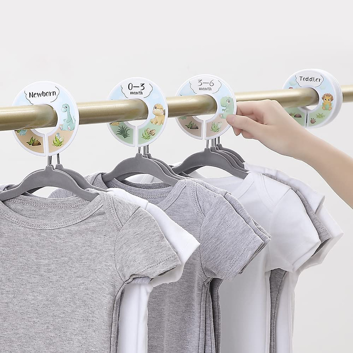 Baby Closet Dividers - Set of 10 from Newborn to Toddler and 2 Blanks with Colored Box - Dinosaur Designs Nursery Closet Size Dividers - [Dinosaur]