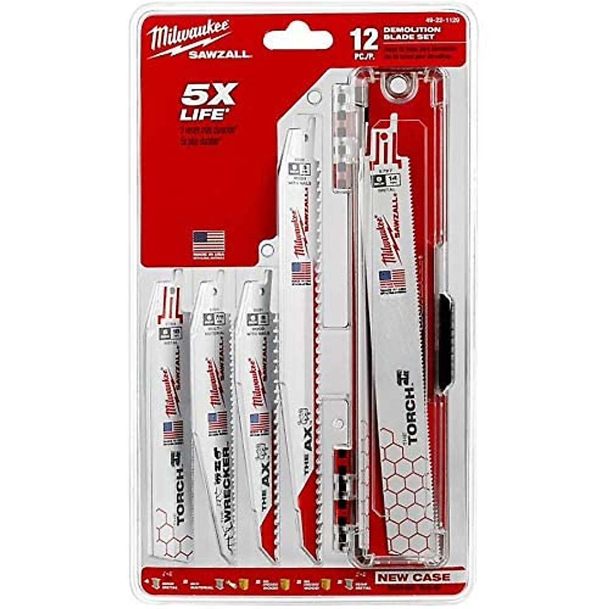 Milwaukee 12 Piece Multi Material (Wood, Plastic, Metal) Bi-Metal SAWZALL Ultimate Demolition Reciprocating Saw Blade Set