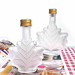 ZHOSXRC Glass Maple Syrup Bottles Jars,Glass Syrup Dispenser Bottle,Reusable Leaf Shaped, Food Grade Canning Bottles,Empty Glass Syrup Bottles with Lids for Homemade Drinks (250ml)