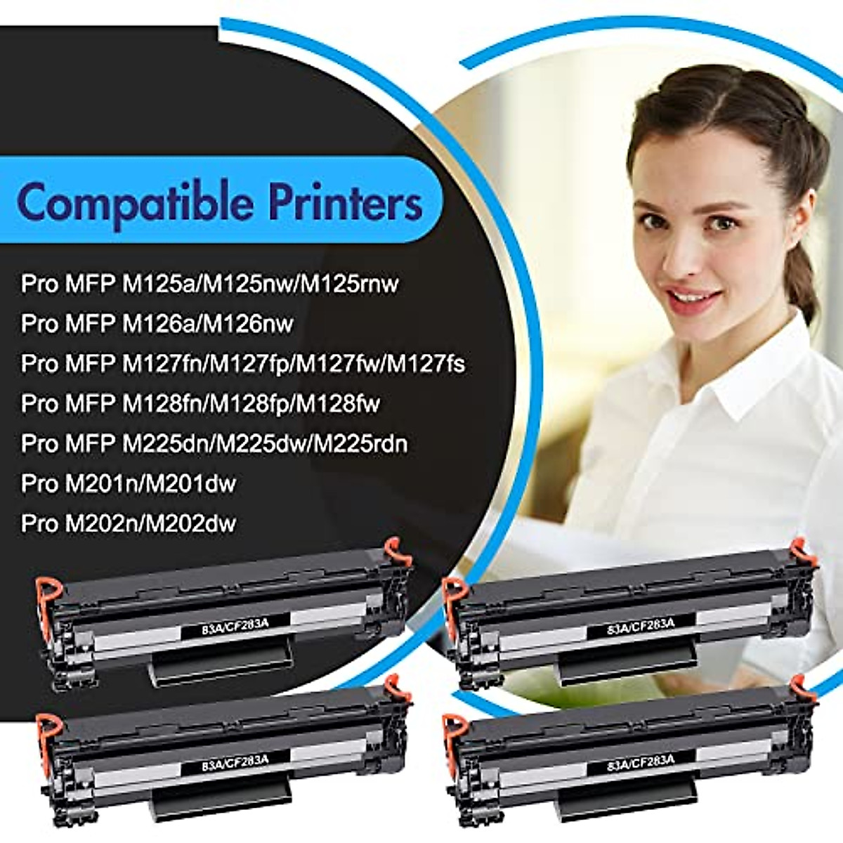 83A CF283A Toner Cartridge 4-Pack Compatible Replacement for HP 83A CF283A 83X CF283X Toner Cartridge for HP Laserjet Pro MFP M125nw M201dw M225dw M255dn M201n M125a M127fw M127fn Printer Toner Black