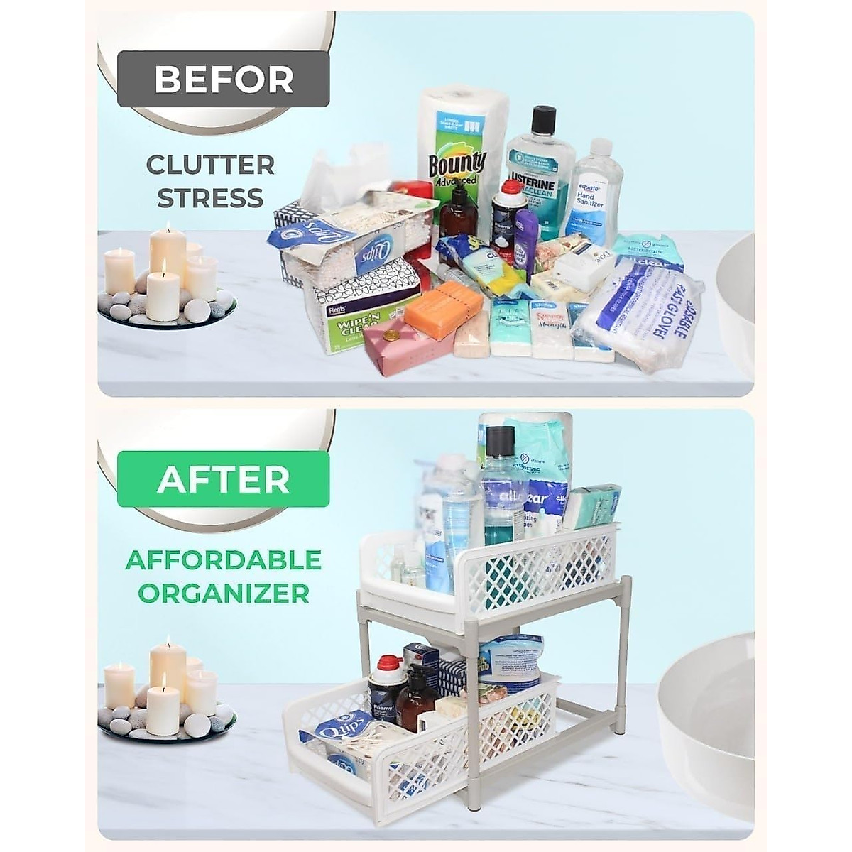 Skywin Drawer Storage 2 Tier Sliding Cabinet Pull Out Organizer | Bathroom Organizer | Under Sink Organizers and Storage | Cabinet Organizers and Storage