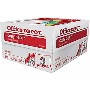 Office Depot 3-Ream Case Multipurpose Copy Fax Laser Inkjet Printer Paper, 8 1/2 x 11 inch Letter Size, 104 (Euro)/ 92 (US) Brightness, 20 lb. Density, White, 1500 Sheets Total (925382)