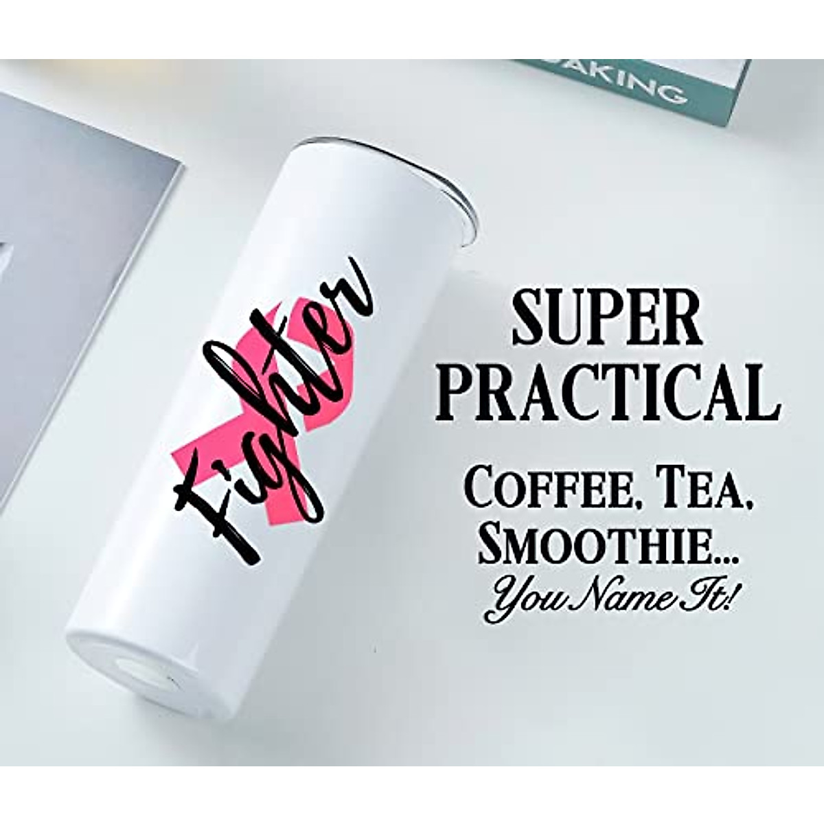 Onebttl Breast Cancer Gifts For Women, 20oz Stainless Steel Tumblers With Lid, Surgery Gifts For Breast Cancer Patients - Fighter