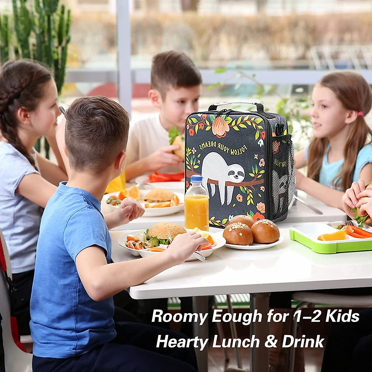 ALAZA Sloth Lunch Bag Insulated Lunch Box Large Freezable Lunch Boxes Cooler Meal Prep Lunch Tote Follow Your Dreams with Shoulder Strap for Women Boys Girls