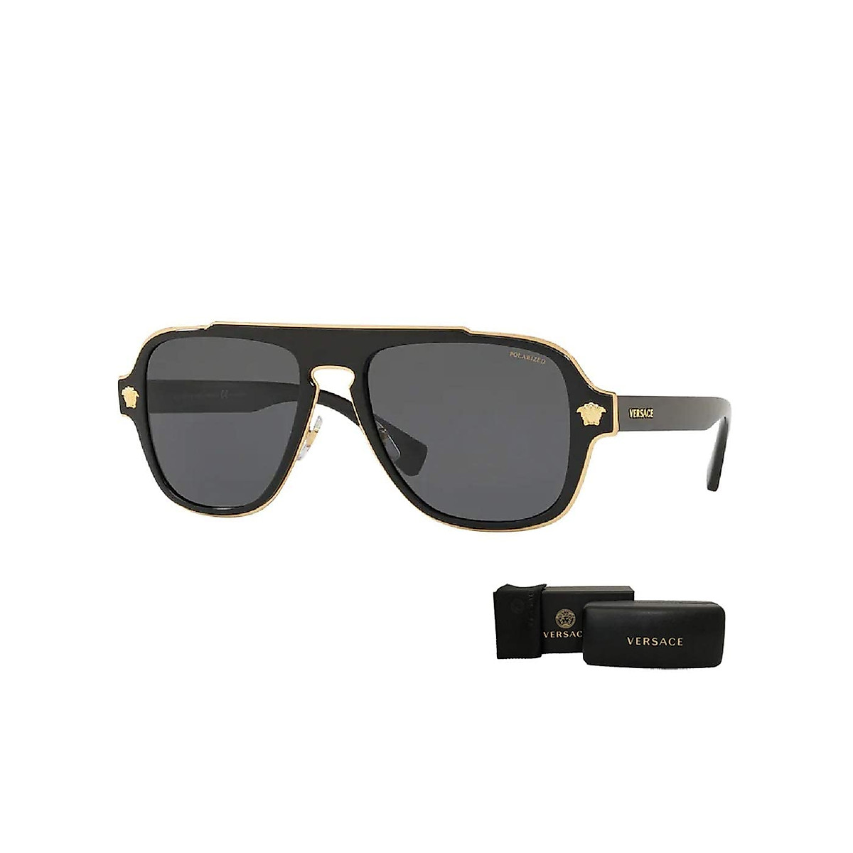 Versace VE2199 MEDUSA CHARM 100281 56M Black/Grey Polarized Square Sunglasses For Men+ BUNDLE With Designer iWear Eyewear Kit
