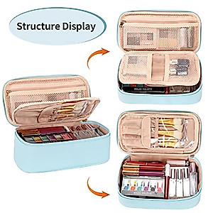 OCHEAL Small Makeup Bag,Portable Cute Travel Makeup Bag Pouch for Women Girls Makeup Brush Organizer Cosmetics Bags with Compartment-Lake Blue
