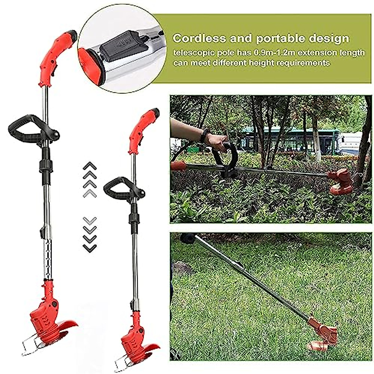 GYMNASTIKA Electric Lawn Mower, 450W Battery Power Lawn Mower Telescopic Rod Anti-Slip Handle Weed Trimmer Cordless Low Noise Electric Weed Lawn Eater Powerful Motor Garden Tool US Plug