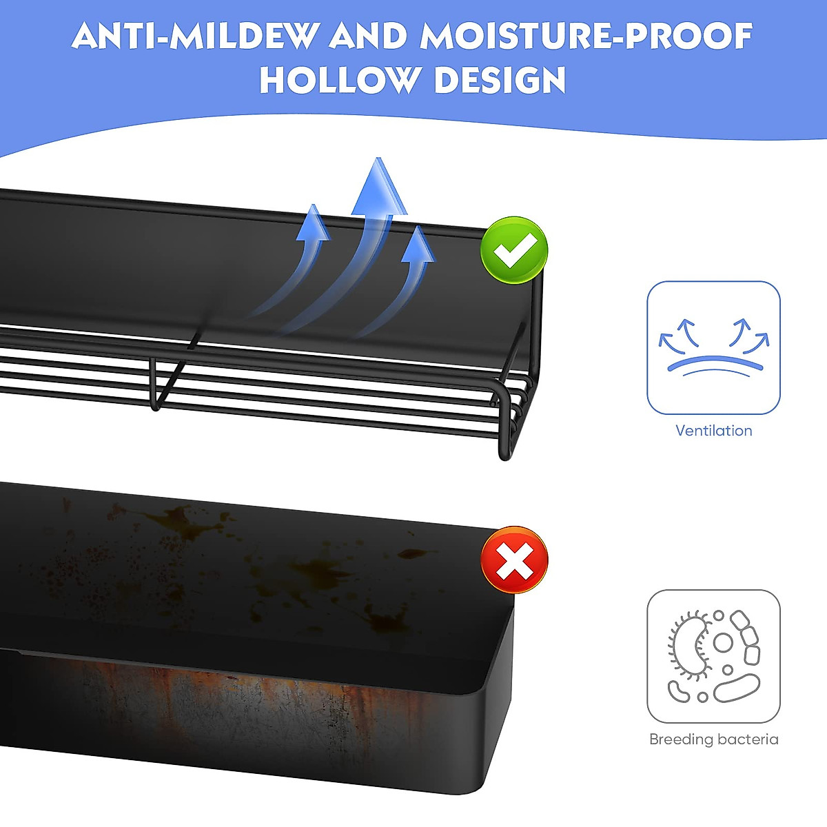 Mirfane 4 Pack Magnetic Spice Rack - Movable Magnetic Spice Rack for Refridgerator, Magnetic Shelf for Spice Storage, Space Saver for Refrigerator and Microwave Oven, Metal Black