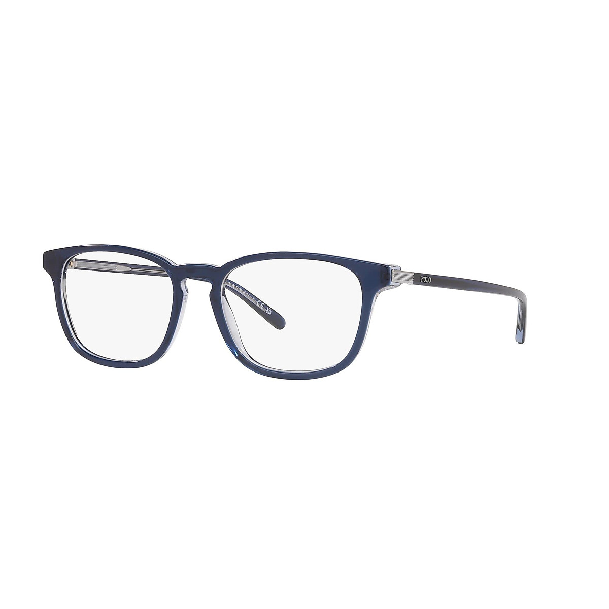 Polo Ralph Lauren Men's PH2117 Rectangular Prescription Eyewear Frames, Shiny Transparent Blue/Demo Lens, 54 mm
