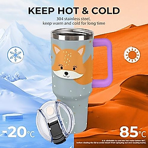 Cute Red Fox 40 Oz Car Cup Stainless Steel Travel Mug Leak-Proof Insulated Tumbler with Handle Violet-style