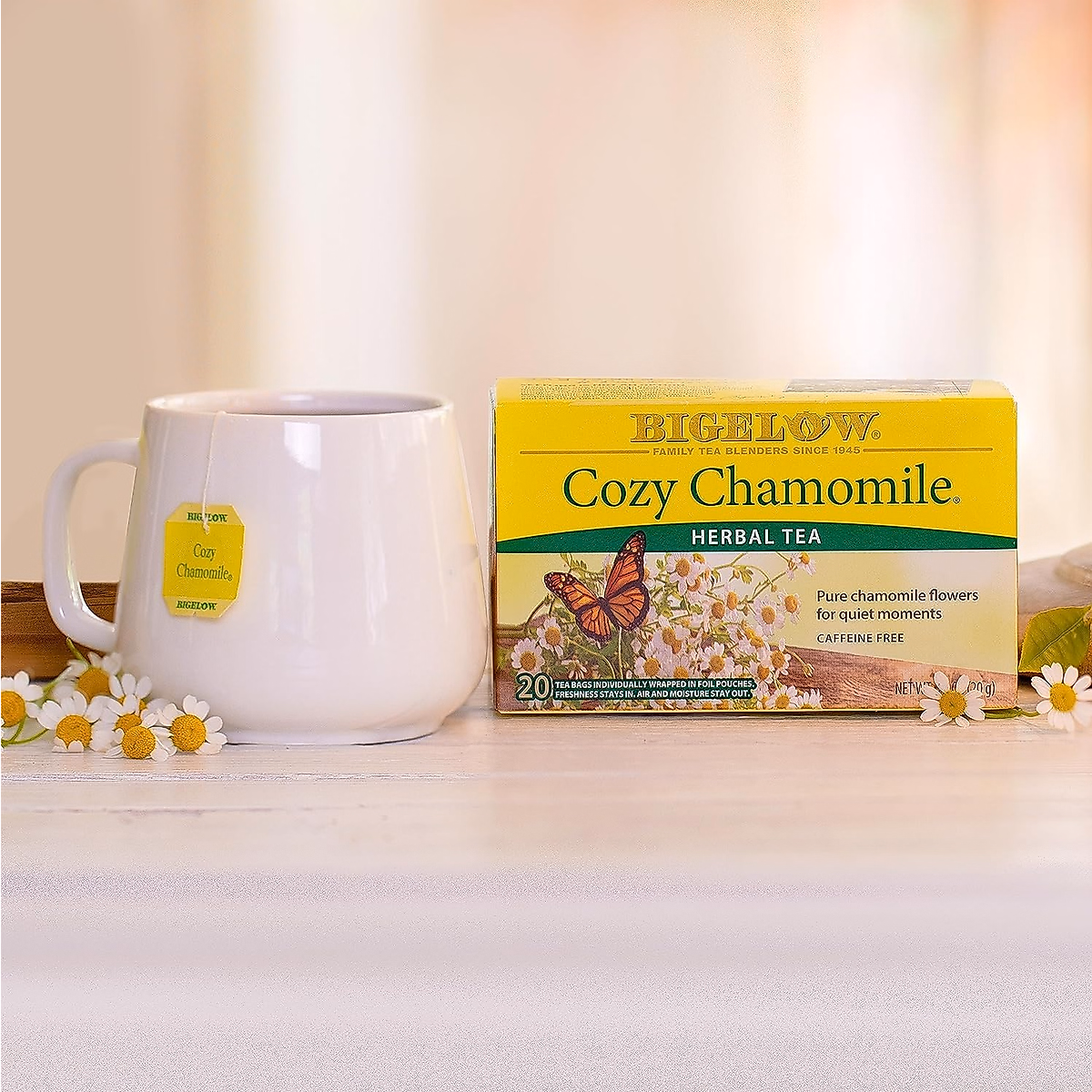 Bigelow Cozy Chamomile Herbal Tea, Caffeine Free, 20 Count (Pack of 6), 120 Total Tea Bags