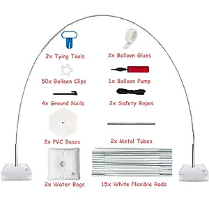 Upgraded Balloon Arch Stand Kit, Balloon Arch Frame with 15 White Rods, Steel Pipes, Balloon Pump and Water Fillable Base, Adjustable Height for Wedding Baby Shower Birthday Party Decoration