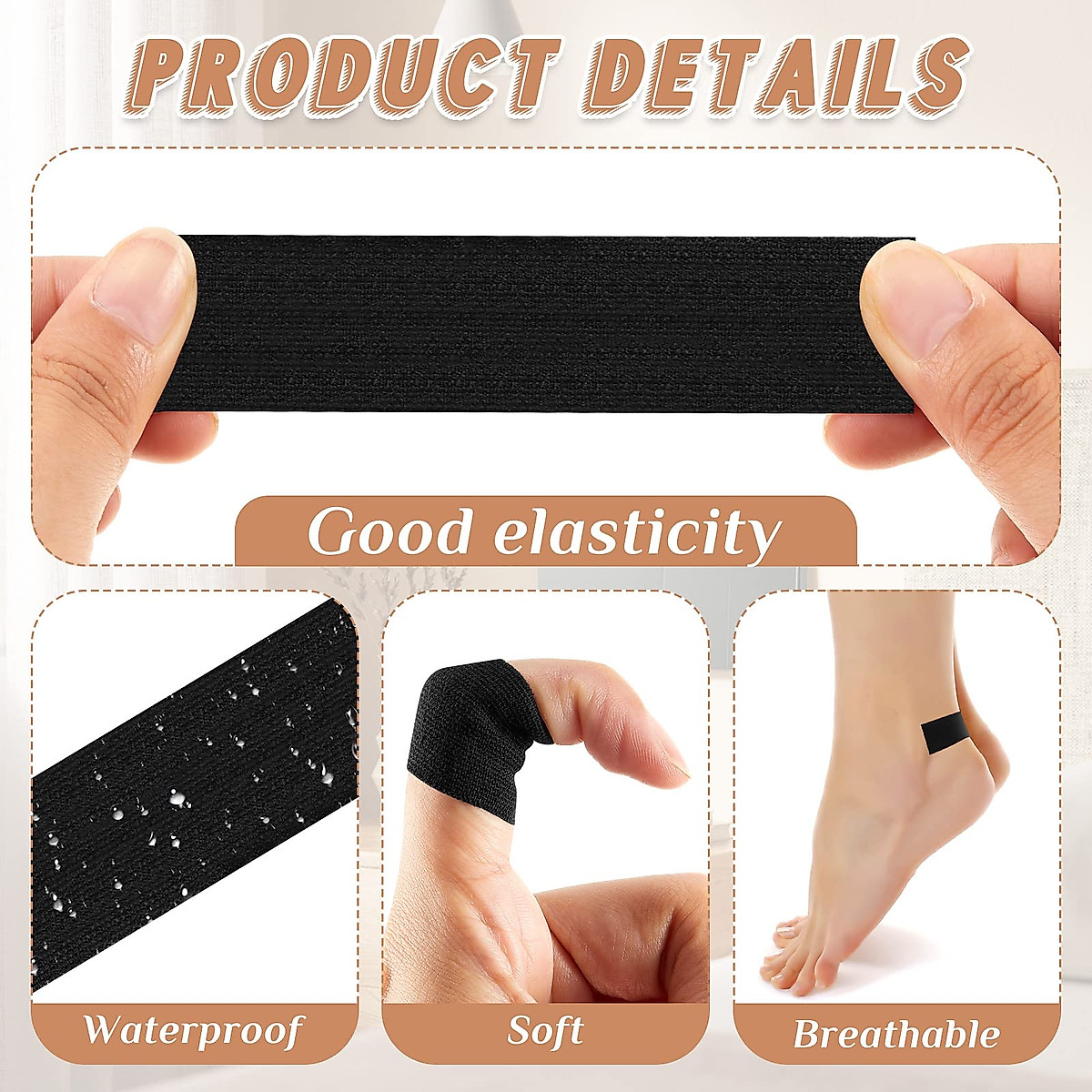 Timgle 50 Pcs Moleskin Tape Moleskin Adhesive Pads Fabric Blister Pads Blister Prevention Tape Moleskin Padding for Body Skin Protection Shoes Boots Hiking Friction Reducing, 3.14 x 0.98 Inch (Black)